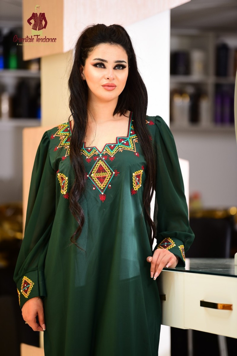 Modern Kabyle Fairouz dress hand embroidered stock available.